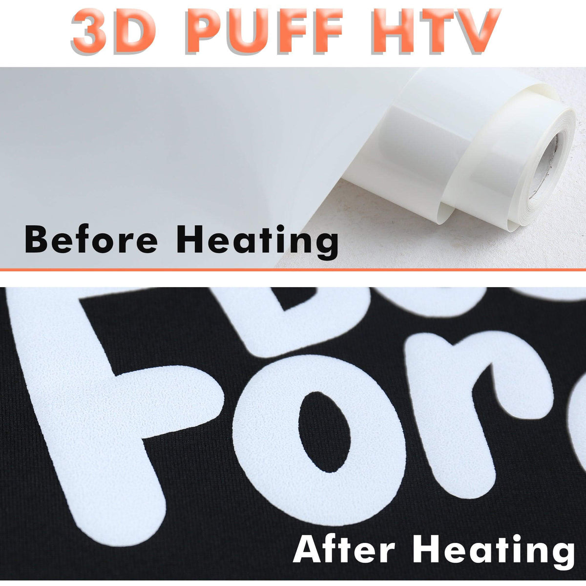 A-SUB 3D Puff Vinyl Heat Transfer - White Puff Vinyl Roll 10''x 8FT