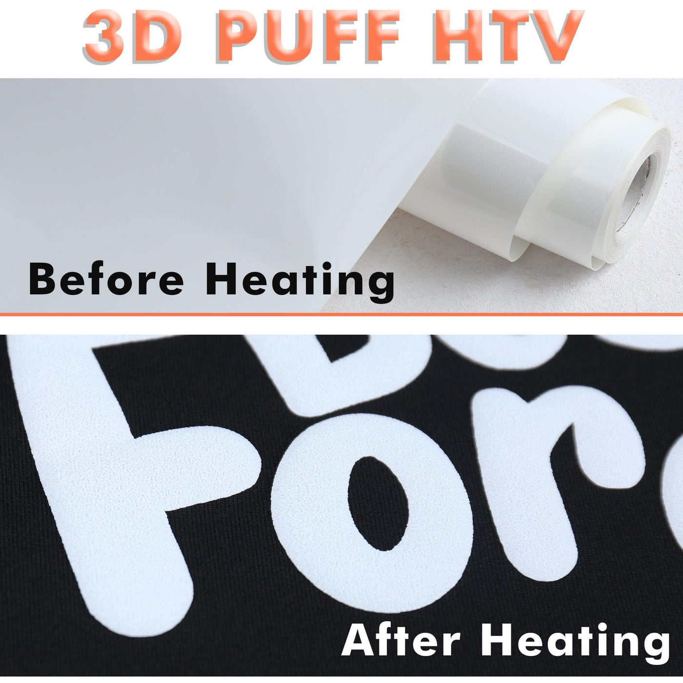 A-SUB 3D Puff Vinyl Heat Transfer - White Puff Vinyl Roll 10''x 8FT