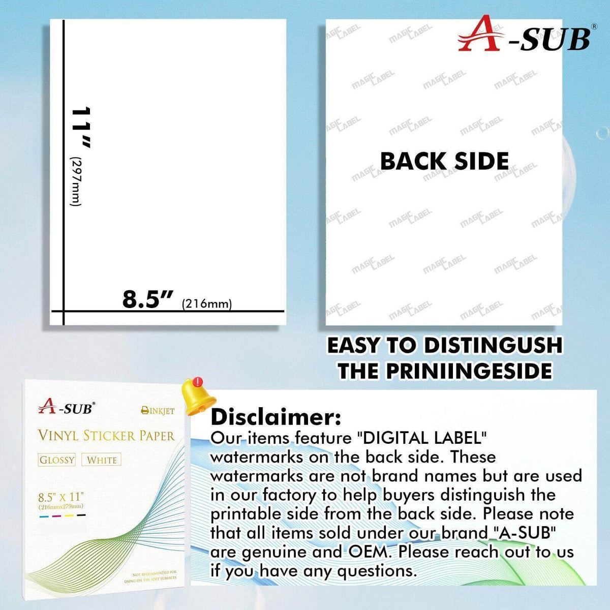 A-SUB Waterproof Glossy Vinyl Sticker Paper for Inkjet Printer 25