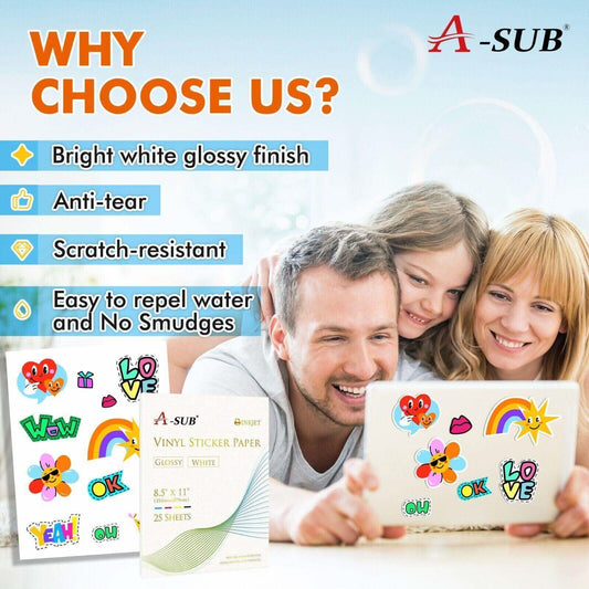 A-SUB Waterproof Glossy Vinyl Sticker Paper for Inkjet Printer 25