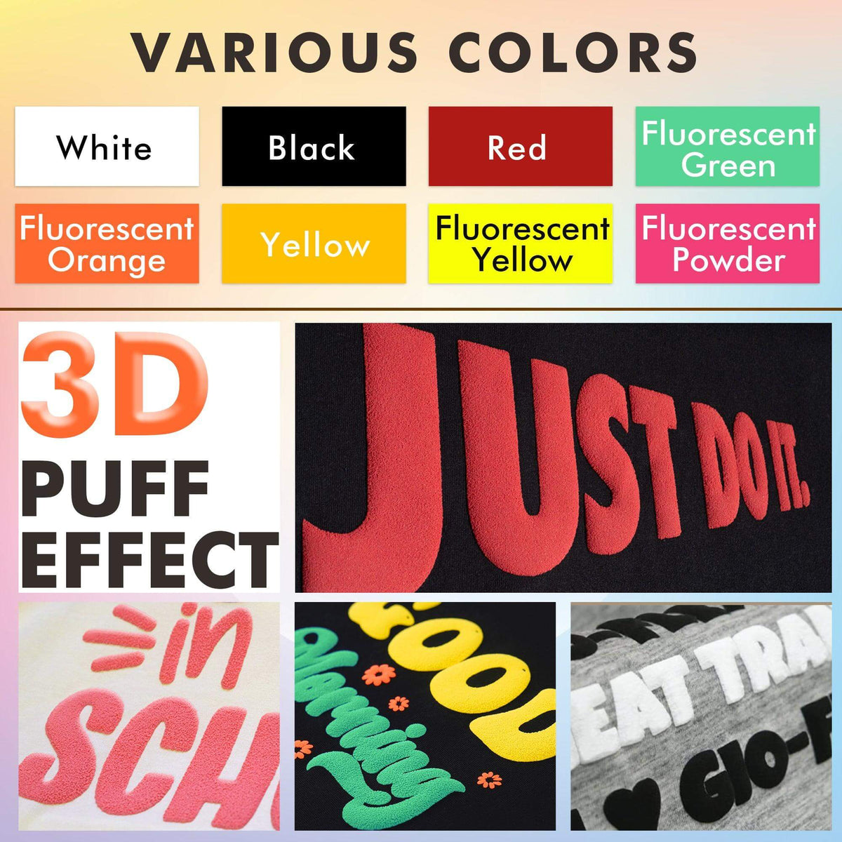 A SUB 3D Puff Heat Transfer Vinyl 8 PCS - 8 Colors Puff Vinyl Sheets 1