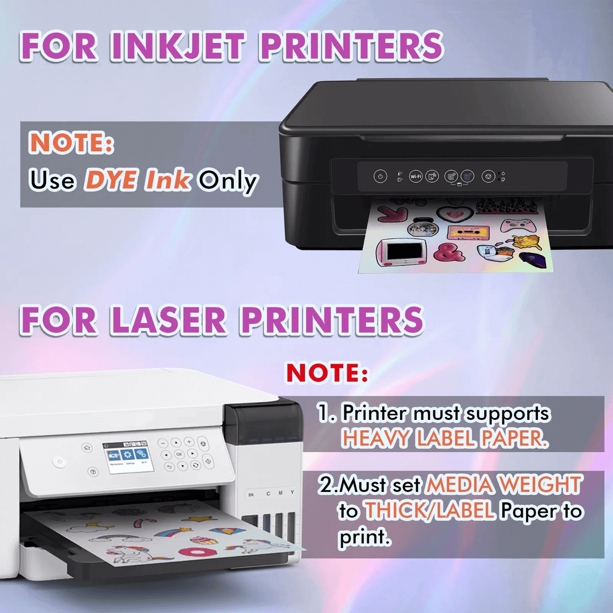 Clear Rainbow Holographic Sticker Paper - 8.5x11" for Inkjet & Laser